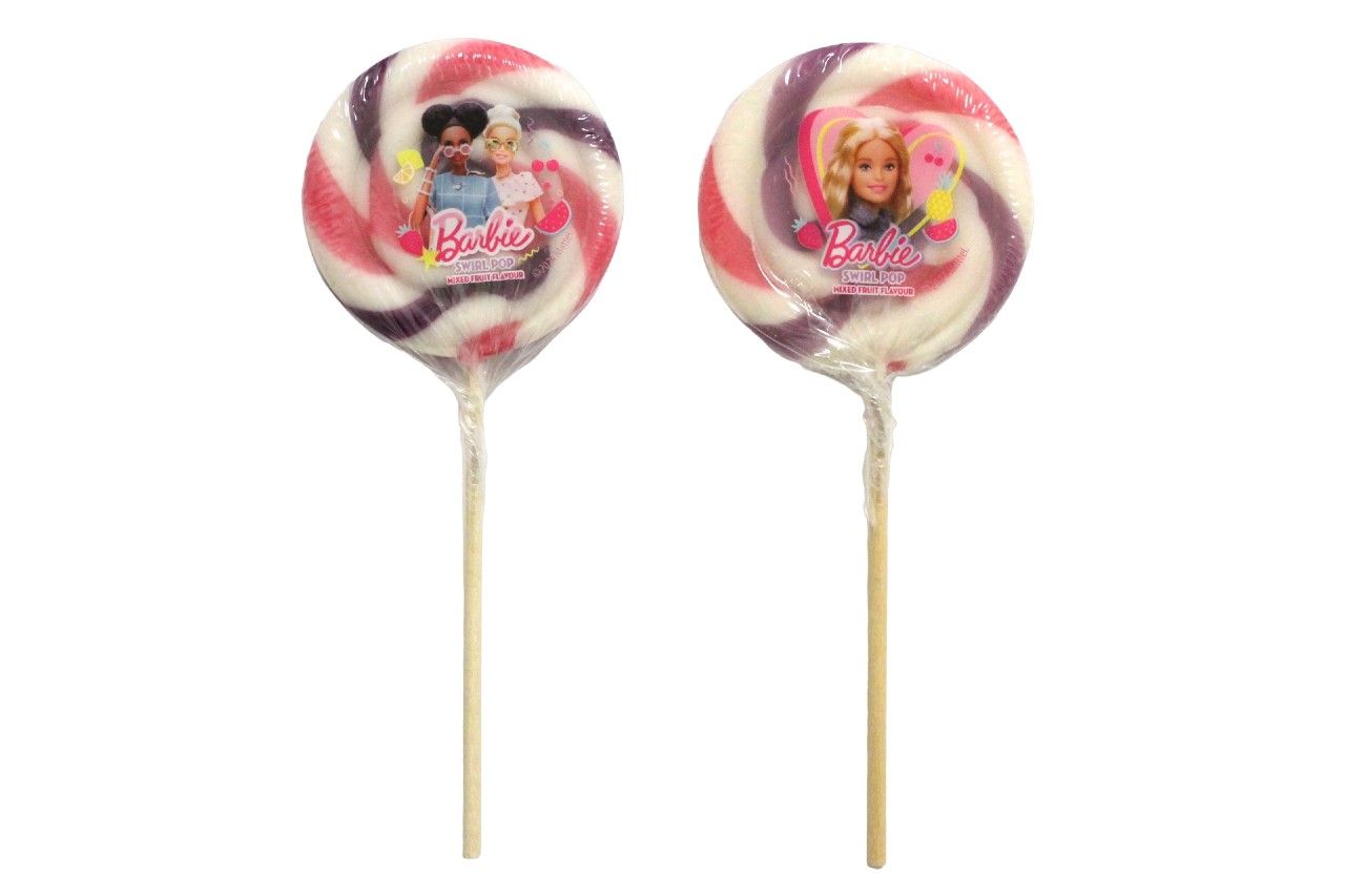 Barbie Swirl Pop Mixed Fruit Flavoured Lollipop 50g BBD: 15/10/2025 ...