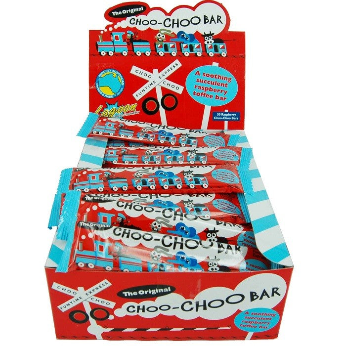 Raspberry Choo Choo Bar 20g or 1KG Box | The Lolly Barn