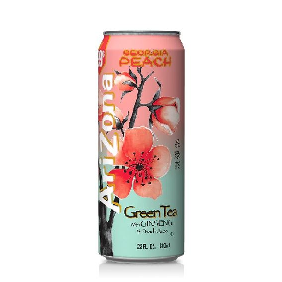 Arizona Georgia Peach Green Tea with Ginseng and Peach Juice 680ml Can ...