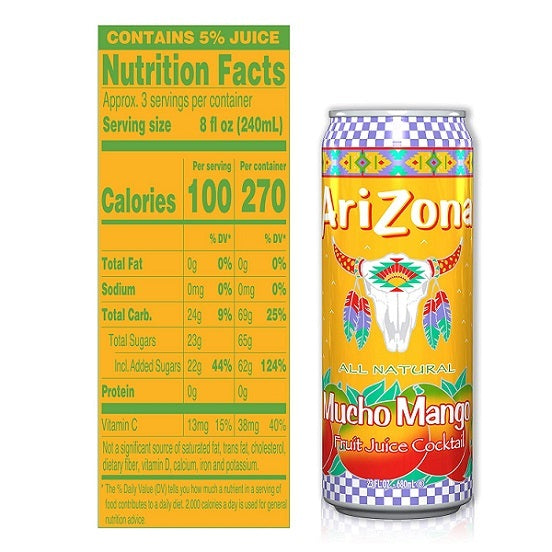 Arizona Mucho Mango Flavour Fruit Juice Cocktail 680ml Can | The Lolly Barn