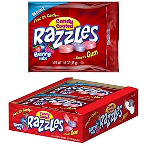Razzles Candy Coated Berry Mix First It is Candy Then Its Gum 45g Pack ...