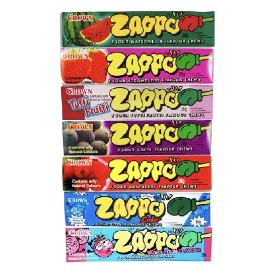 Zappo Sour Grape Flavoured Chews 7 Pieces Packet Gluten Free 26g BBD ...